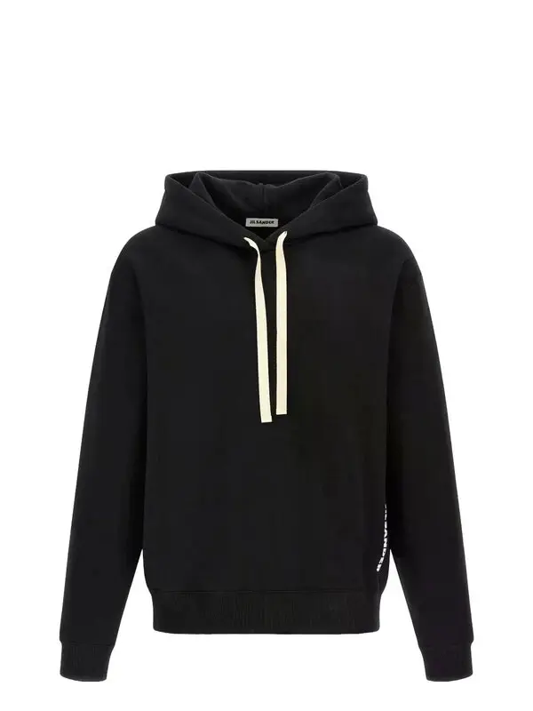 JIL SANDER Logo Print Drawstring Hoodie - Black