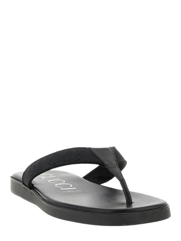Gucci Logo Jacquard Leather Trim Sandals - Black
