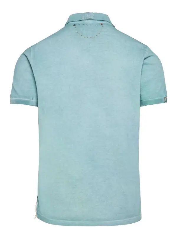 BOB Embroidered Denim-patch Polo Shirt - Blue