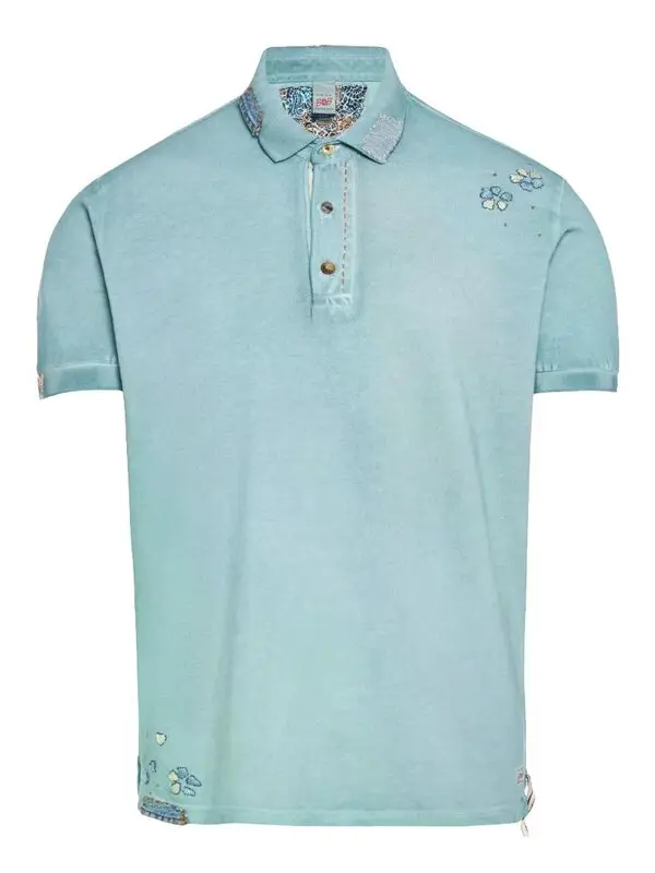 BOB Embroidered Denim-patch Polo Shirt - Blue
