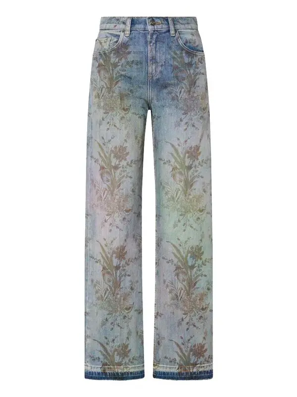 Liu Jo High-waisted Straight-leg Jeans With Floral Print - Blue
