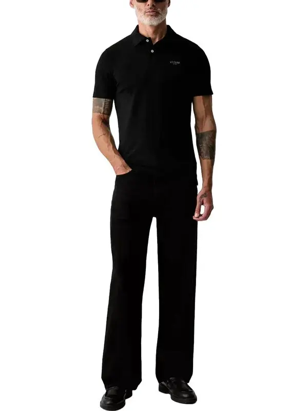 Guess Logo-detail Buttoned Polo Shirt - Black