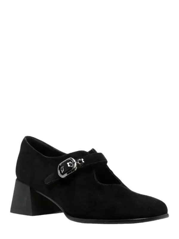 LINDA BAUMANN Suede Buckle-fastening Block-heel Pumps - Black