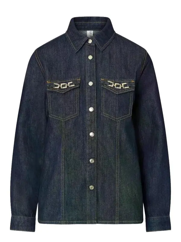 Liu Jo Slim Fit Denim Shirt With Embellished Pockets - Blue