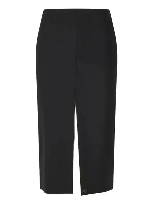 SEMICOUTURE Layered Detail Front Slit Midi Skirt - Black