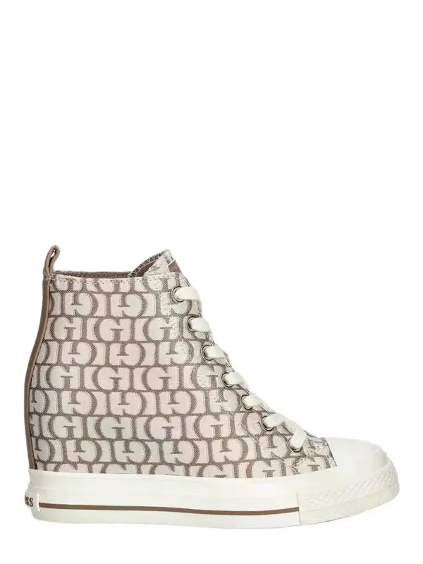 Guess Monogram Print Lace-up High Top Sneakers - Neutrals