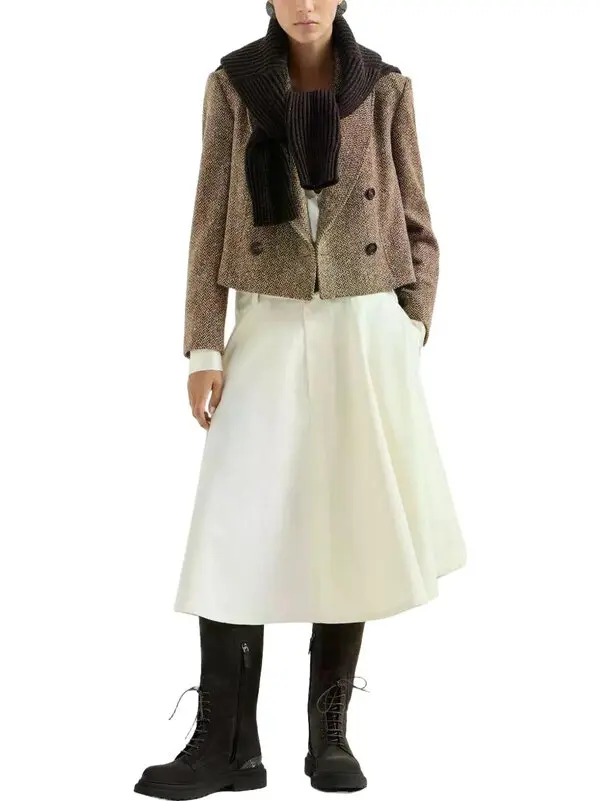 Brunello Cucinelli Sparkling Virgin Wool Chevron Cropped Blazer - Brown