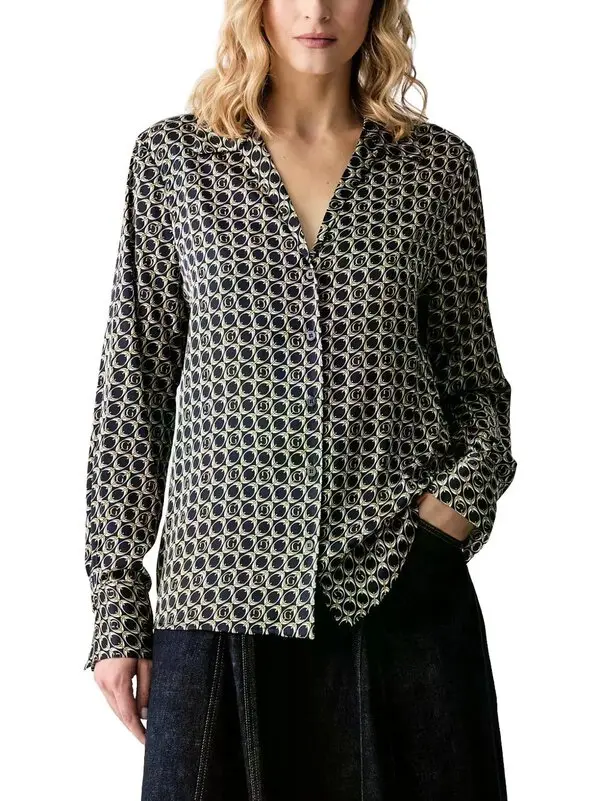 Guess Monogram Print Long-sleeve Blouse - Black