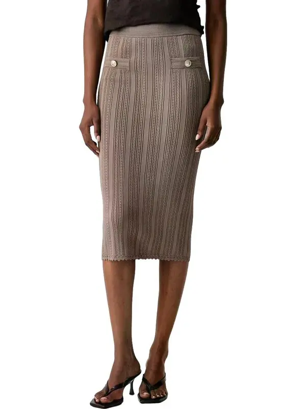 Guess Cable-knit Midi Skirt With Button Detail - Neutrals