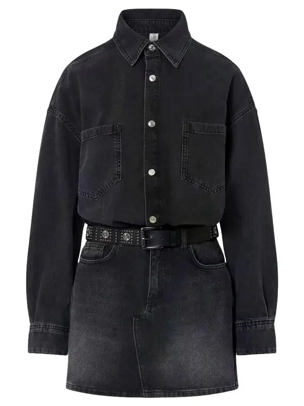 Liu Jo Short Denim Dress With Jeweled Belt - Black