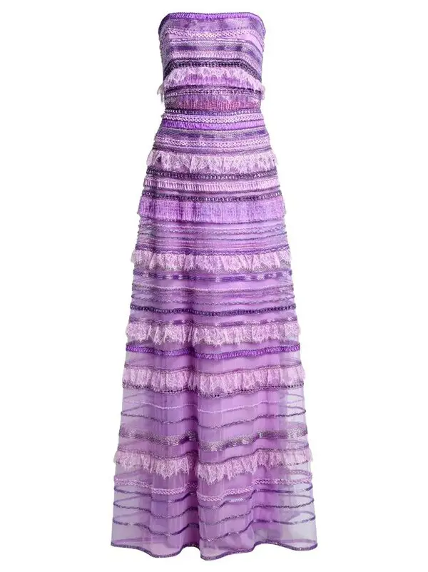 Elie Saab Strapless Beaded Maxi Dress - Purple