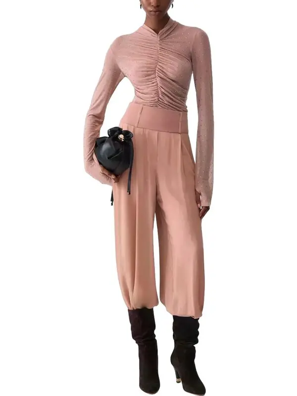 Liu Jo Full Rhinestone Ruched Tulle T-shirt - Neutrals