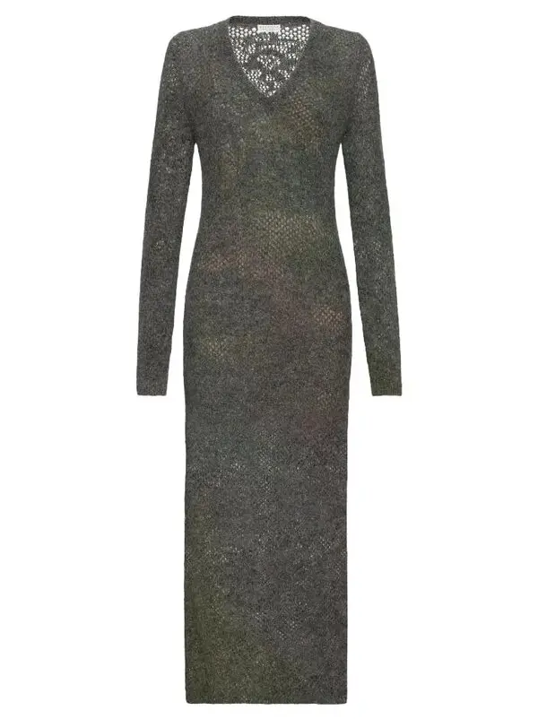 Brunello Cucinelli Sparkling Mohair And Virgin Wool Knit Dress With Floral Lace Detail - Grey