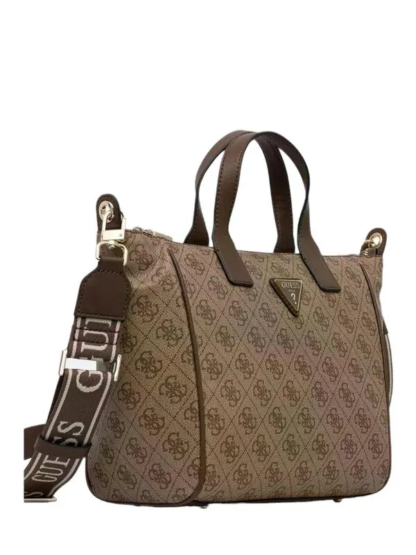Guess Monogram Print Logo Plaque Tote Bag - Brown