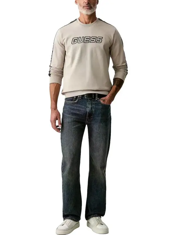 Guess Logo Print Tape Detail Crewneck Sweatshirt - Neutrals