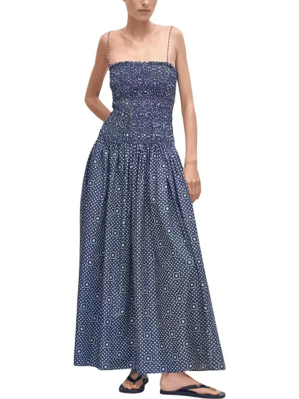 Matteau Shirred Drop Waist Geometric-print Maxi Dress - Blue