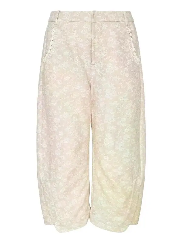 RENLI SU Floral Print Cropped Wide-leg Trousers - Neutrals