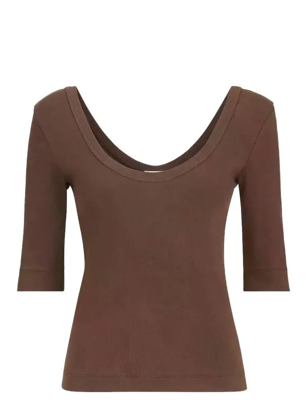 Brunello Cucinelli Stretch Cotton Ribbed Jersey T-shirt With Monili Decoration - Brown