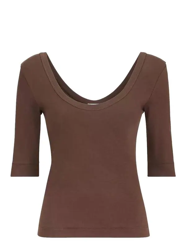Brunello Cucinelli Stretch Cotton Ribbed Jersey T-shirt With Monili Decoration - Brown