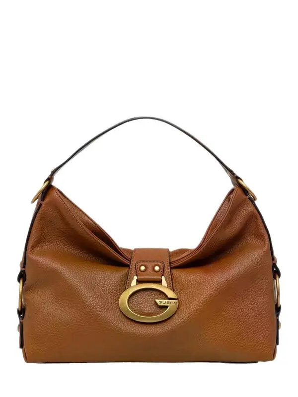 Guess Camden Logo Plaque Pebbled Midi Shoulder Bag - Brown