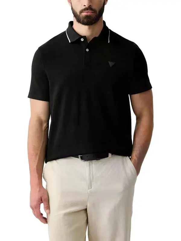 Guess Logo-patch Tipped-collar Polo Shirt - Black
