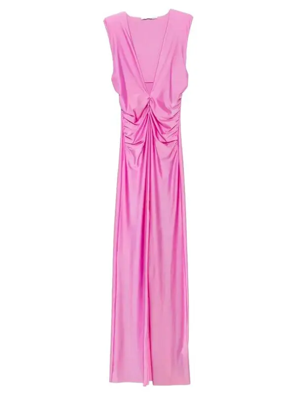 Amen Ruched V-neck Maxi Dress - Pink