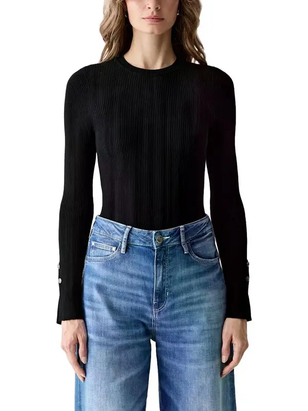 Guess Ribbed-knit Button-cuff Sweater - Black