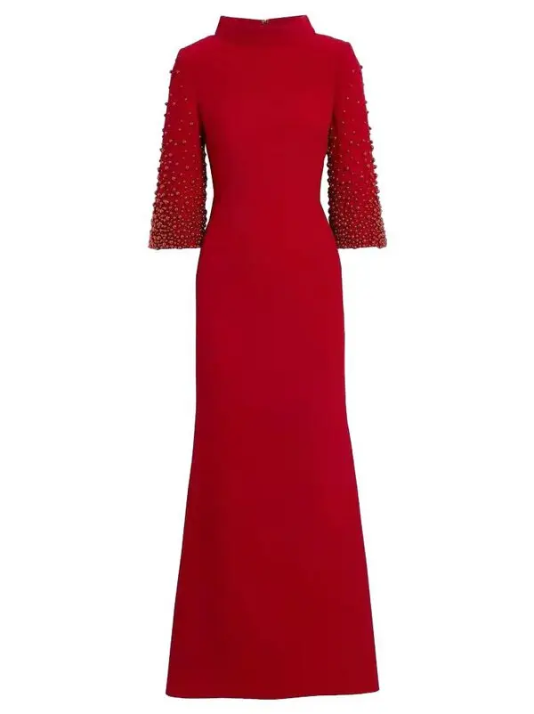 Badgley Mischka Embellished Crepe Gown - Red