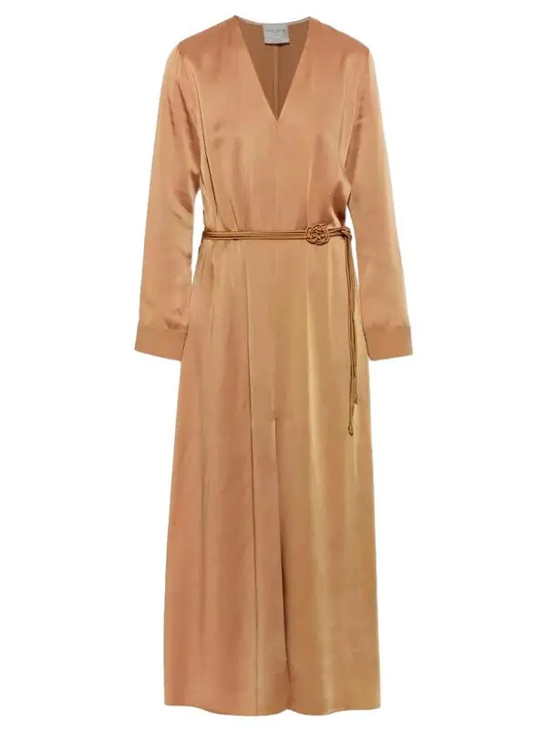 FORTE_FORTE Satin Maxi Dress With Knotted Belt - Orange