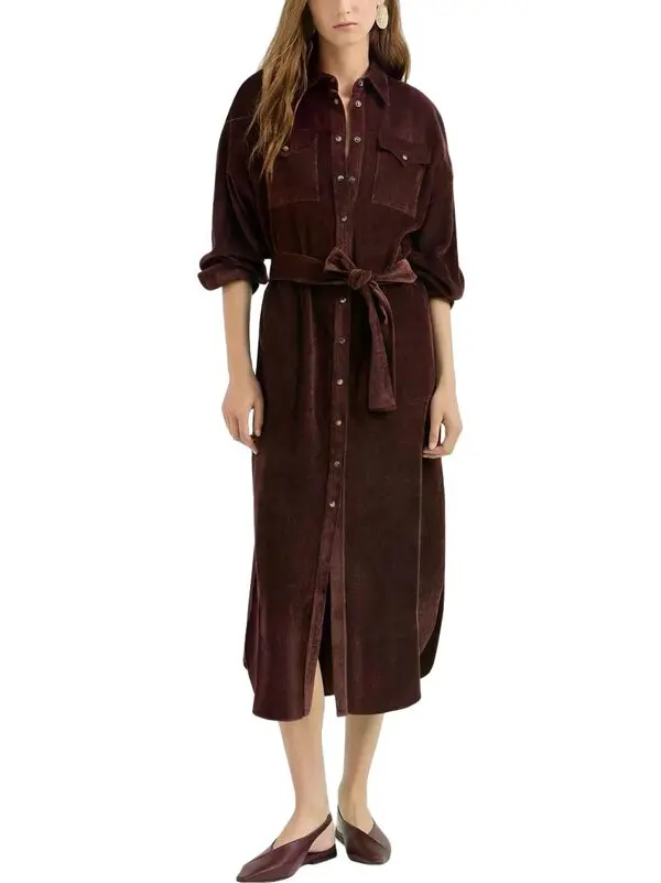 Brunello Cucinelli Fluid Corduroy Shirt Dress - Brown