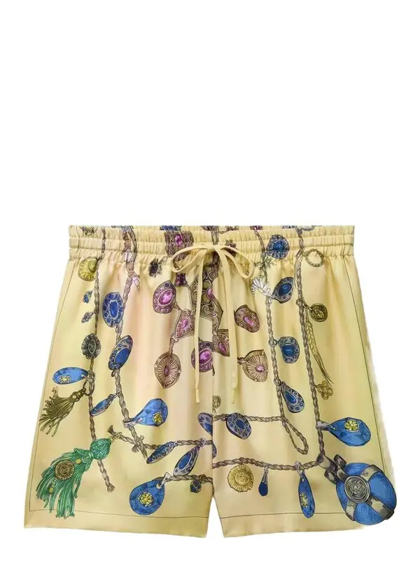Versace Printed Silk Twill Shorts - Yellow