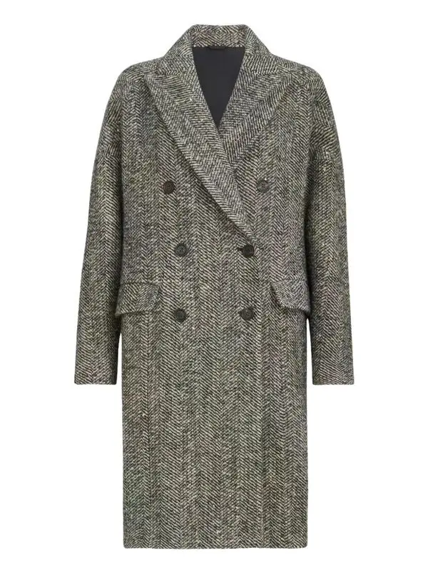 Brunello Cucinelli Virgin Wool And Alpaca Chevron Coat With Monili - Grey