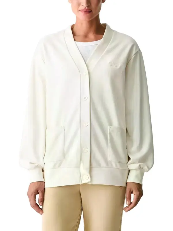 Guess Logo Embroidered Cardigan - White
