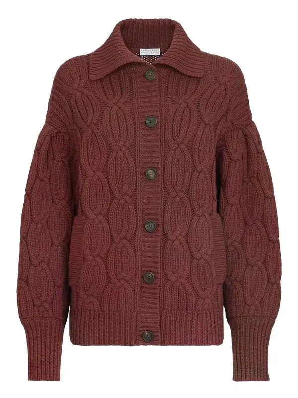 Brunello Cucinelli Cashmere Feather-yarn Heritage Cable Cardigan - Red