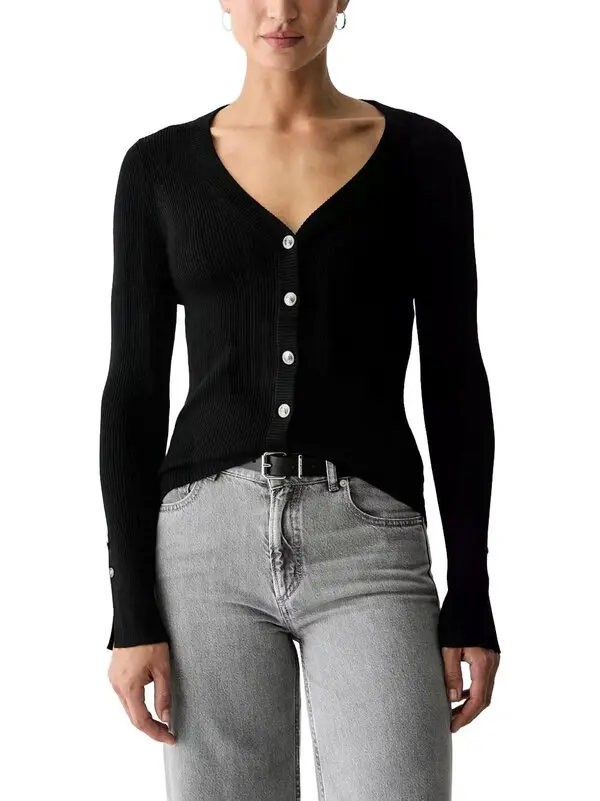 Guess Ribbed Knit Cardigan - Black