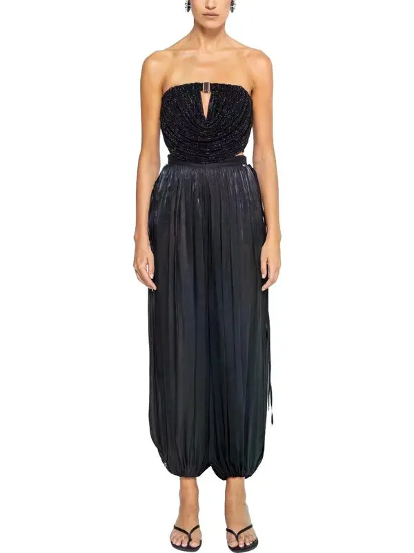 NISSA Crystal-embellished Tulle Crop Top - Black