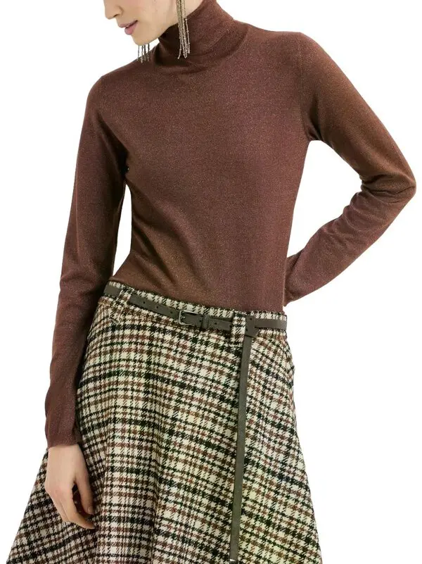 Brunello Cucinelli Sparkling Cashmere And Silk Lightweight Turtleneck Sweater - Brown