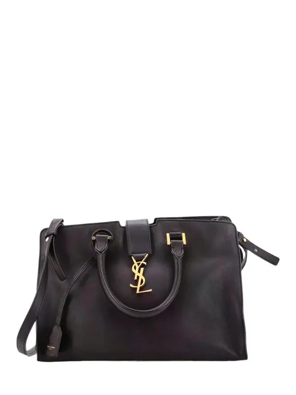 Saint Laurent Monogram Cabas Leather Satchel - Black