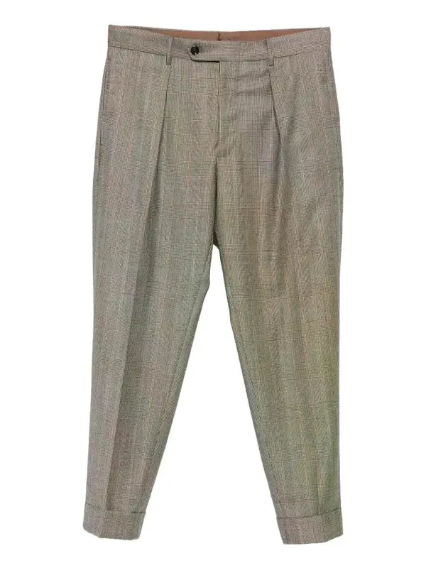BERWICH Pleated Check Trousers - Brown