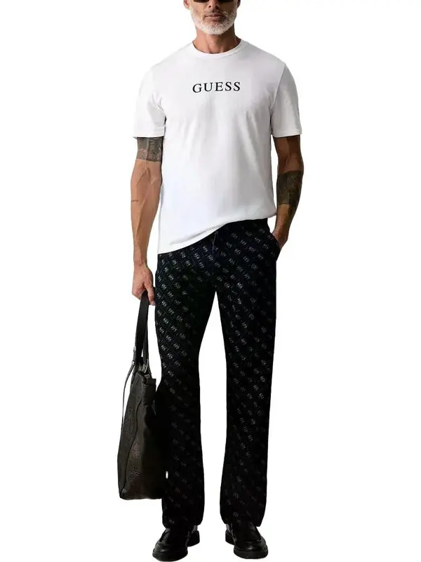 Guess Damon Monogram-print Logo-patch Jeans - Blue