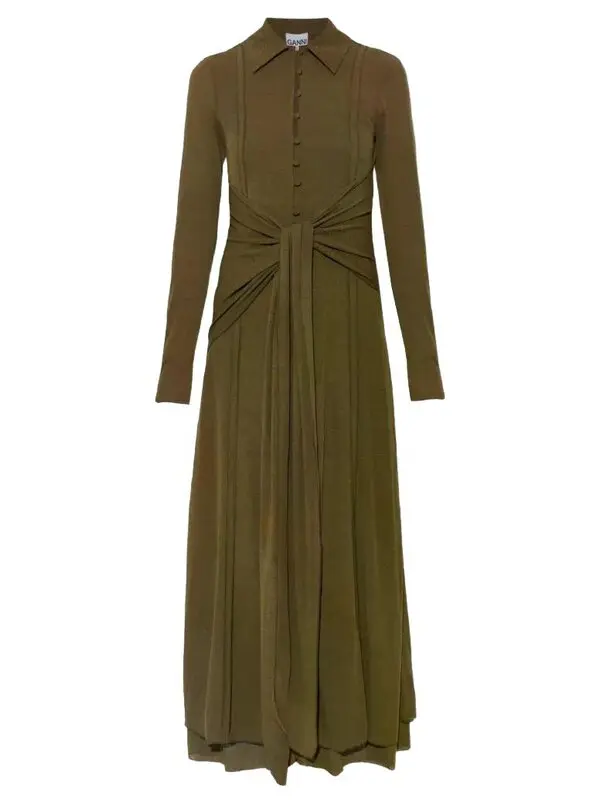 GANNI Tie-waist Maxi Dress - Green