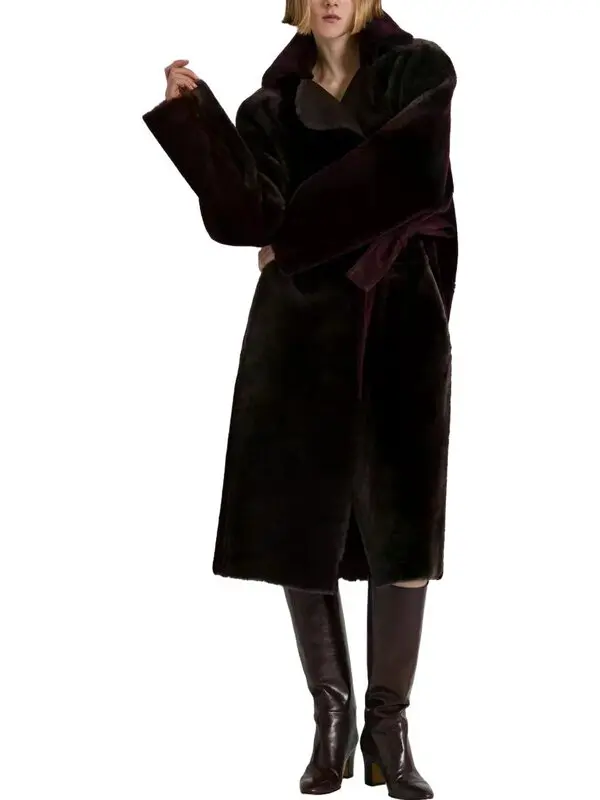 Alberta Ferretti Belted Leather Coat - Brown
