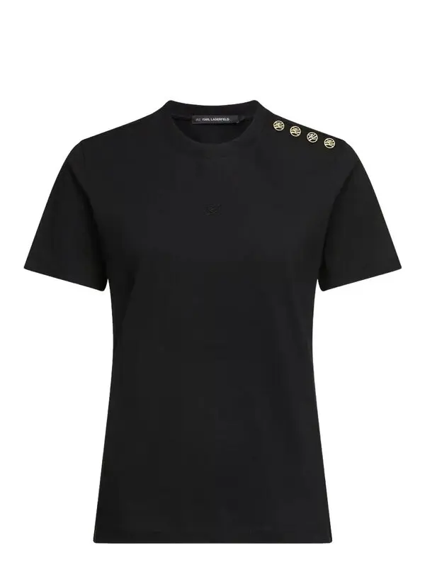 Karl Lagerfeld Button Detail Crewneck T-shirt - Black