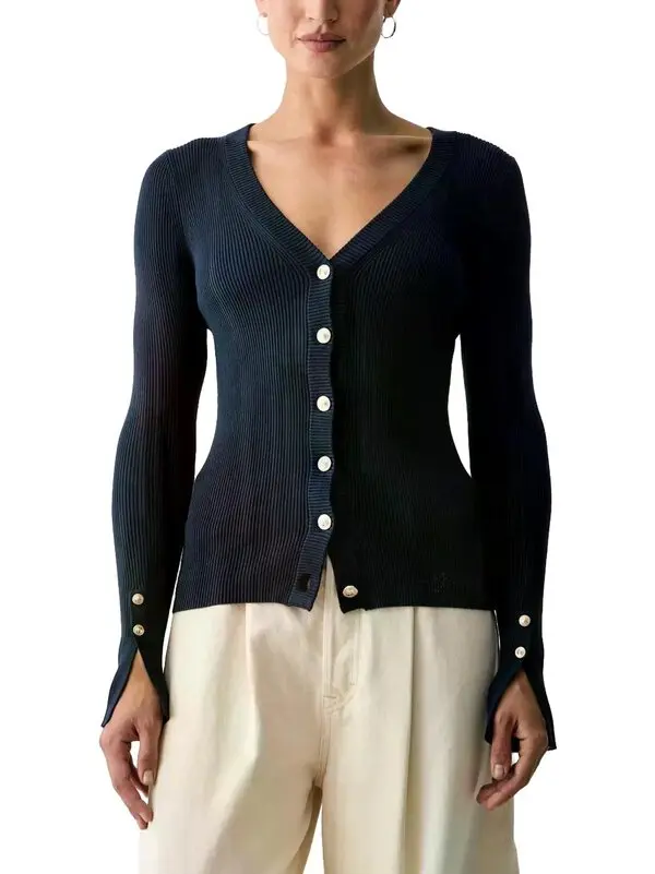 Guess Ribbed-knit V-neck Cardigan - Blue