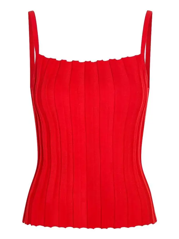 Staud Ribbed Knit Square Neck Tank Top - Red