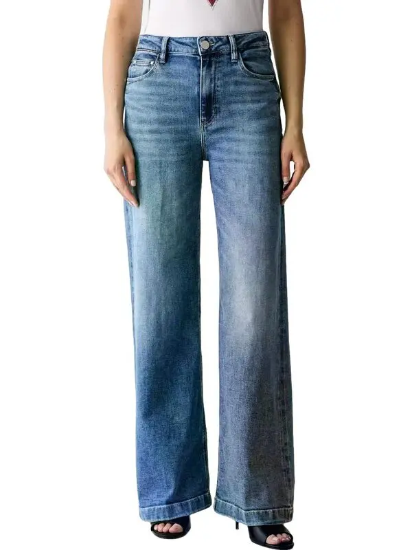 Guess Bellagio Logo Plaque Wide Leg Jeans - Blue