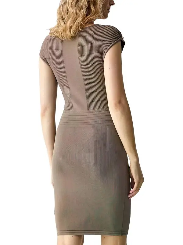 Guess Ribbed Knit Mini Dress With Gold-tone Button Detail - Neutrals