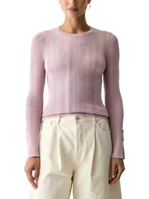 Guess Ellie Ribbed Knit Button Cuff Sweater - Pink