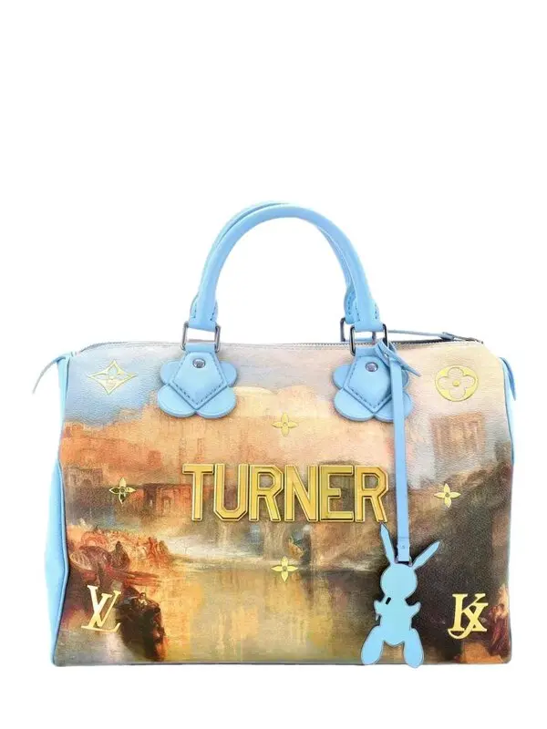 LOUIS VUITTON Speedy Handbag Limited Edition Jeff Koons Turner Print Canvas 30 Satchel - Blue