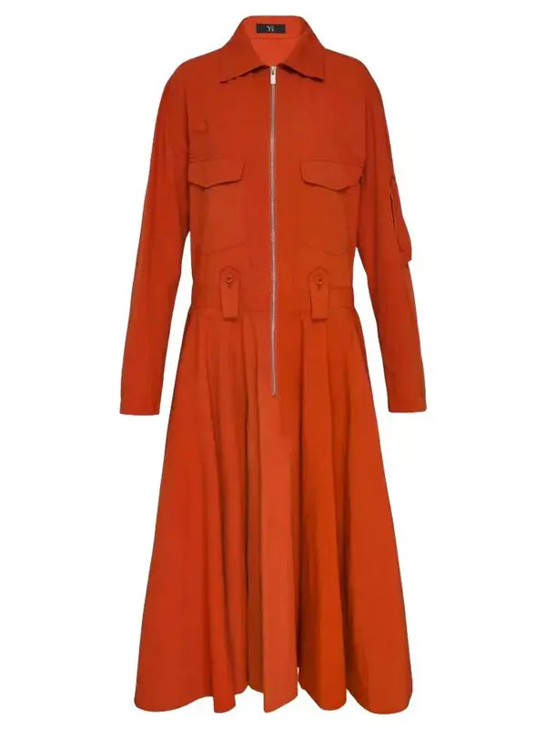 Y’s Zip-up Flared Midi Dress - Orange